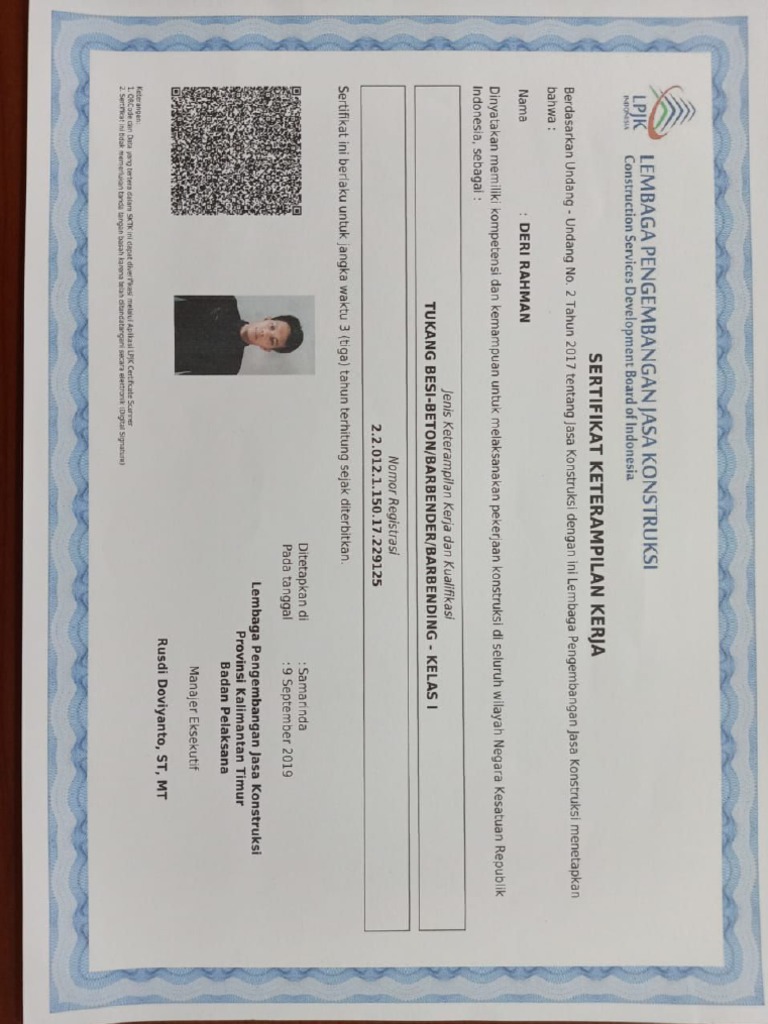 Sertifikat Keterampilan Kerja Hal.1 | PDF