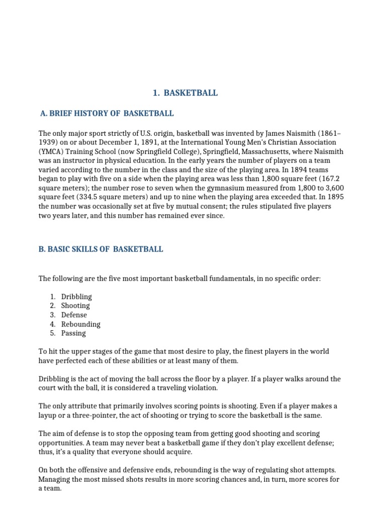 Basketball: A. Brief History of Basketball | PDF | Ball Games | Leisure