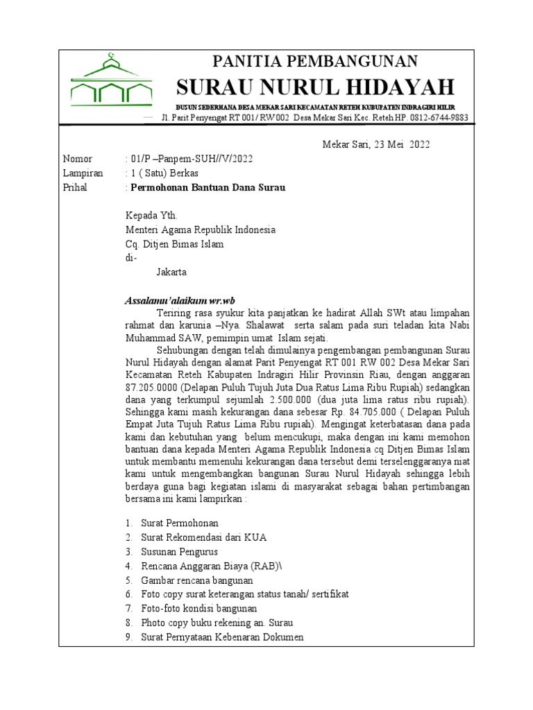 Prposal Pembangunan Surau Parit Penyengat | PDF