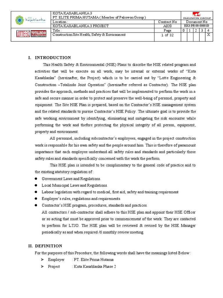 HSE PLAN New REV D | PDF | Occupational Safety And Health | Traffic