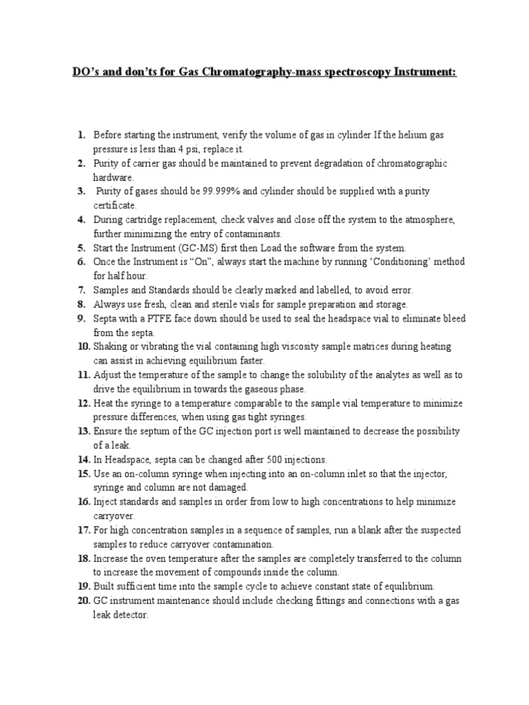 Do and Dont GC-MS Instrument | PDF | Gas Chromatography | Chemistry