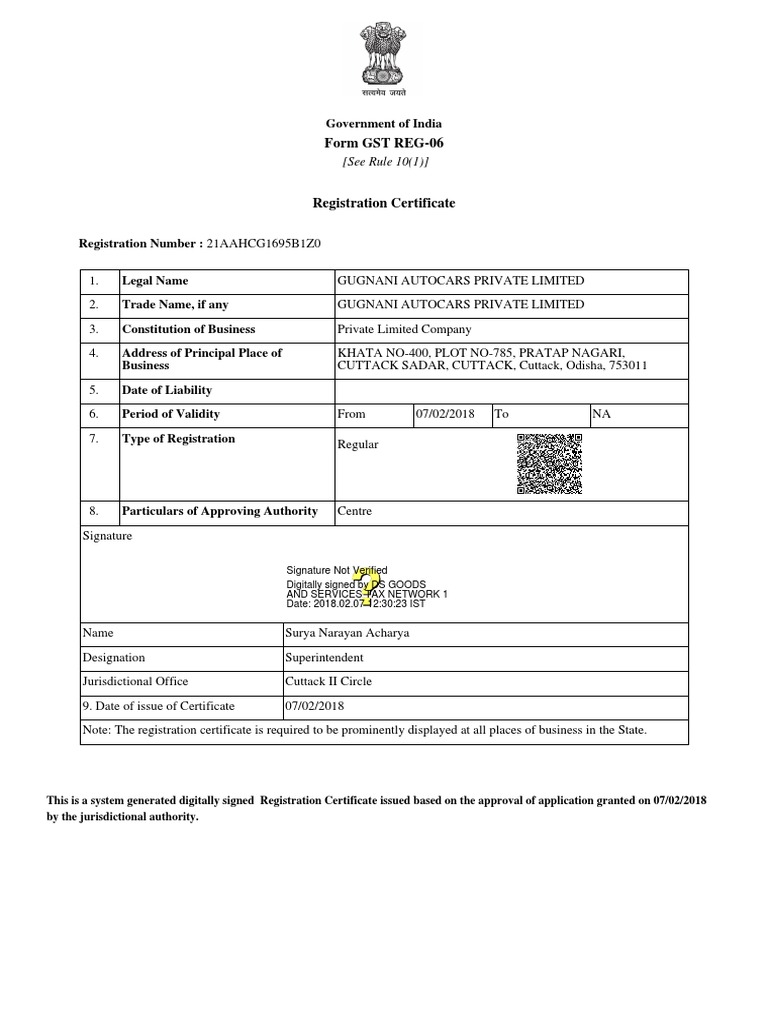 Form GST REG-06: Government of India | PDF | Business | Justice
