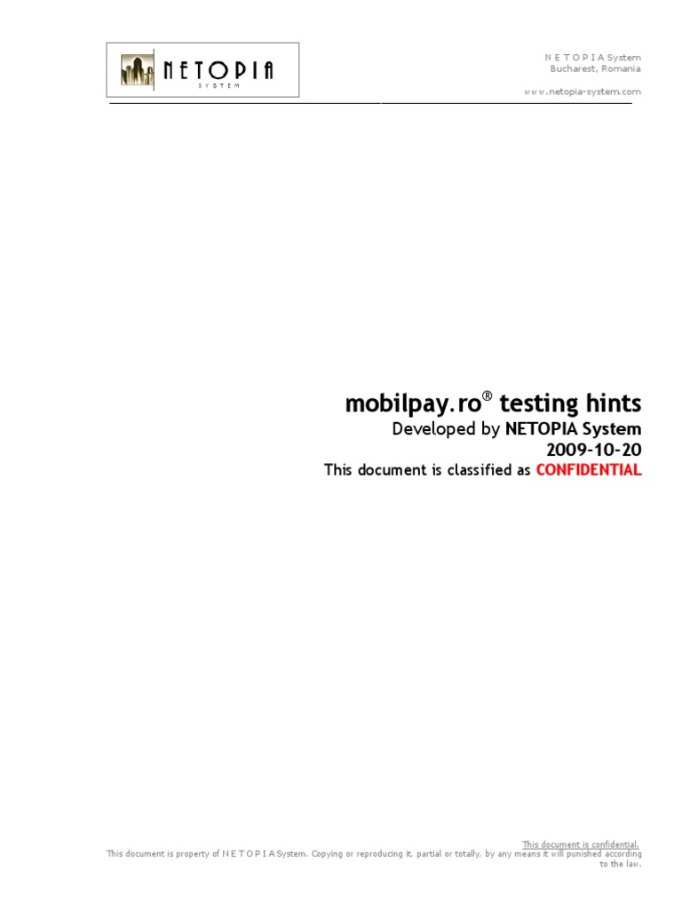 Mobilpay - Ro Testing Hints: Developed by NETOPIA System | PDF