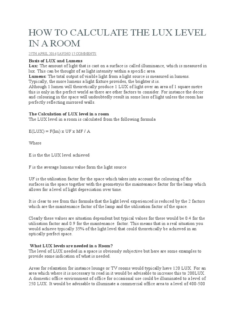 Calculating Lux Levels in Rooms | PDF | Light Emitting Diode | Ultraviolet