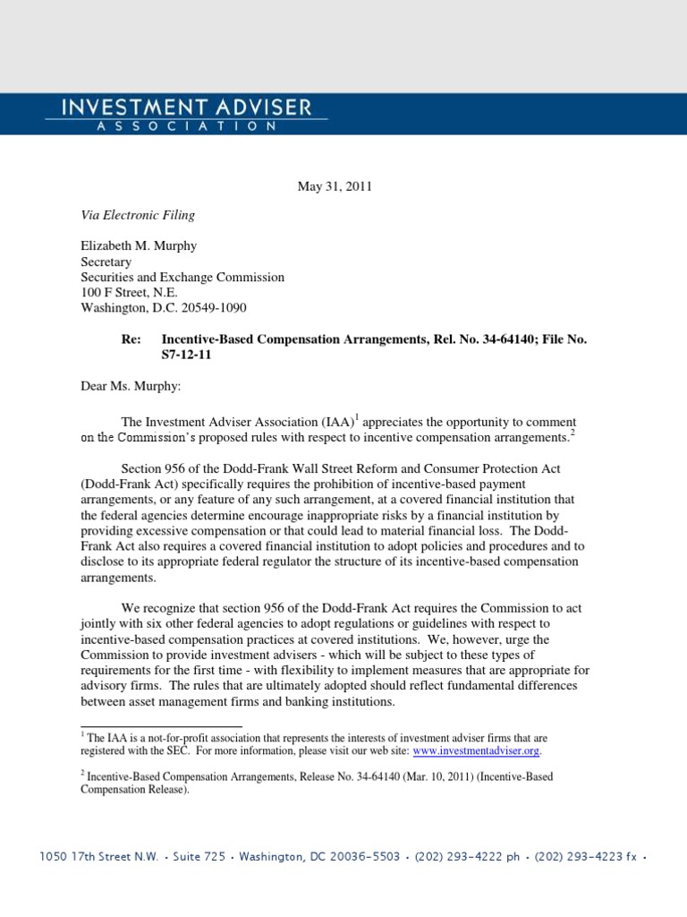 Via Electronic Filing: Re: Incentive-Based Compensation Arrangements ...