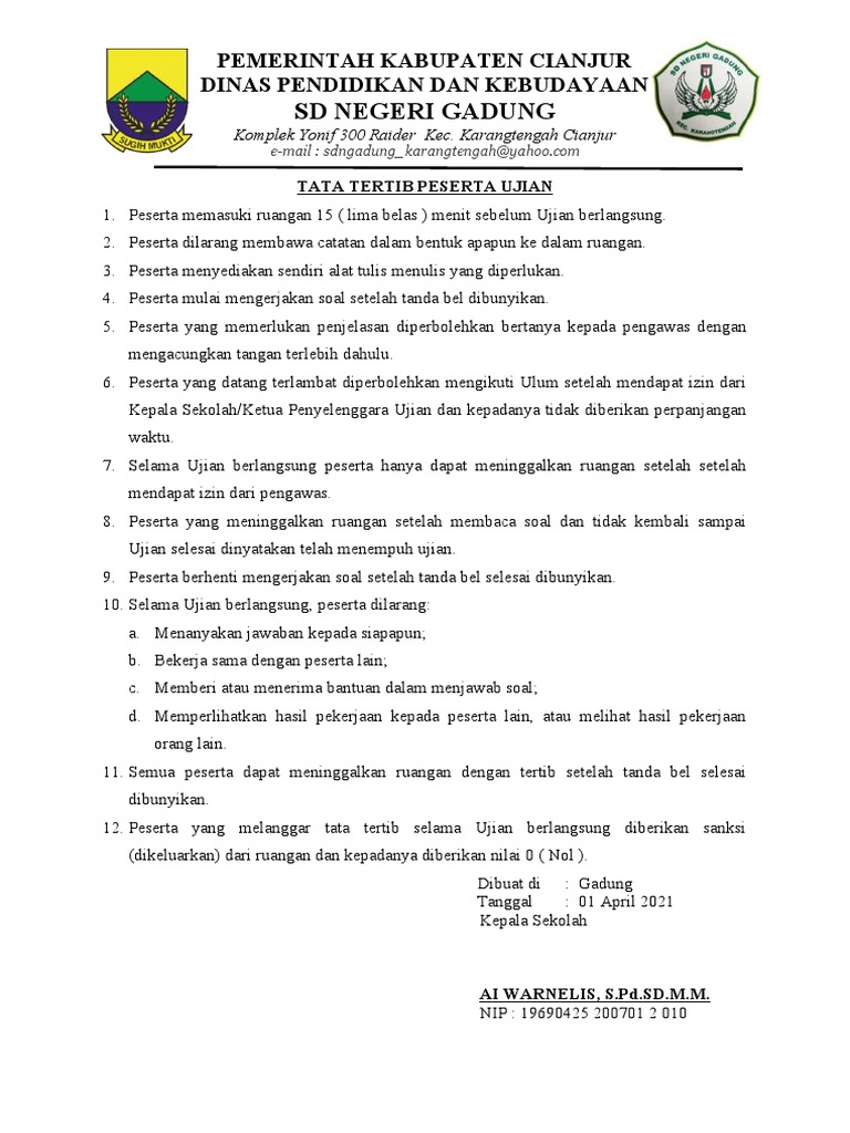 Tata Tertib Ujian & Tanda Bel | PDF