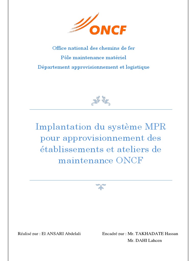 (MEF) Implantation Système MPR Approv ONCF | PDF | Logistique | Gestion ...