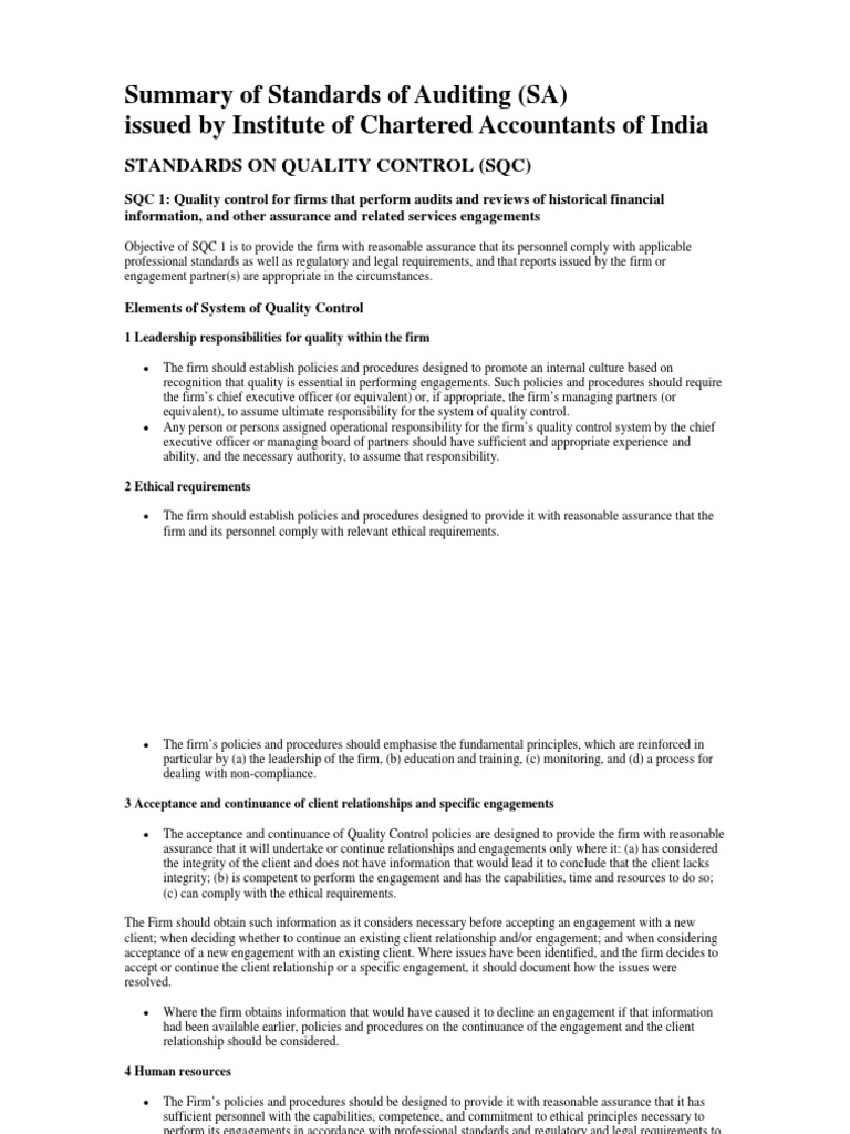 Summary of Auditing Standards (SA) | PDF | Audit | Financial Audit