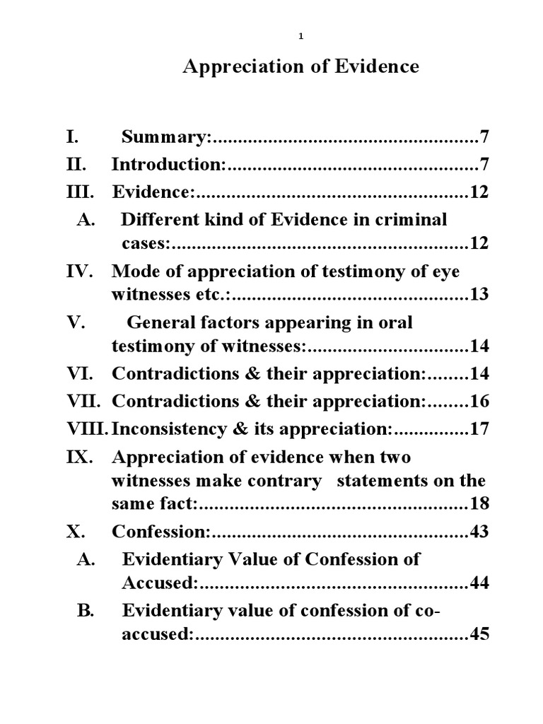 Appreciation of Evidence | PDF | Evidence (Law) | Confession (Law)