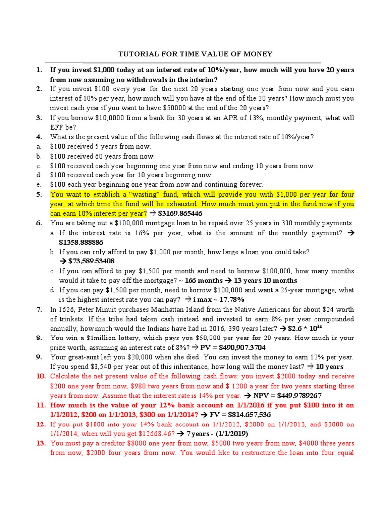 Time Value of Money Tutorial Guide | PDF | Interest | Annual Percentage ...