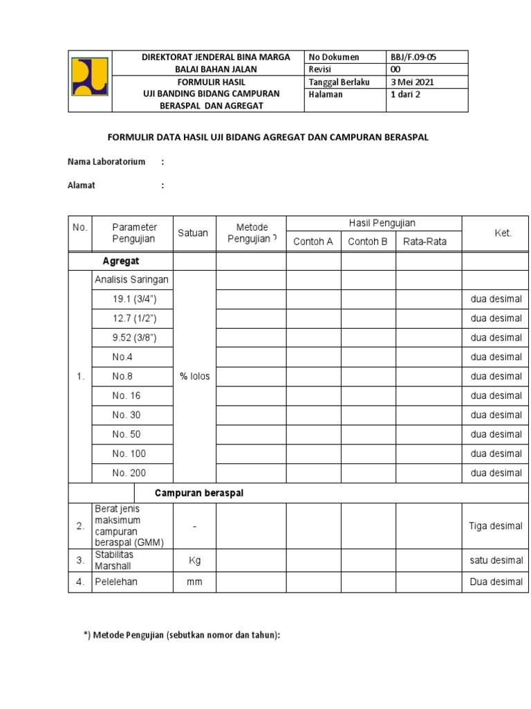 Formulir Hasil Uji Banding Campuran & Agregat Kosong | PDF