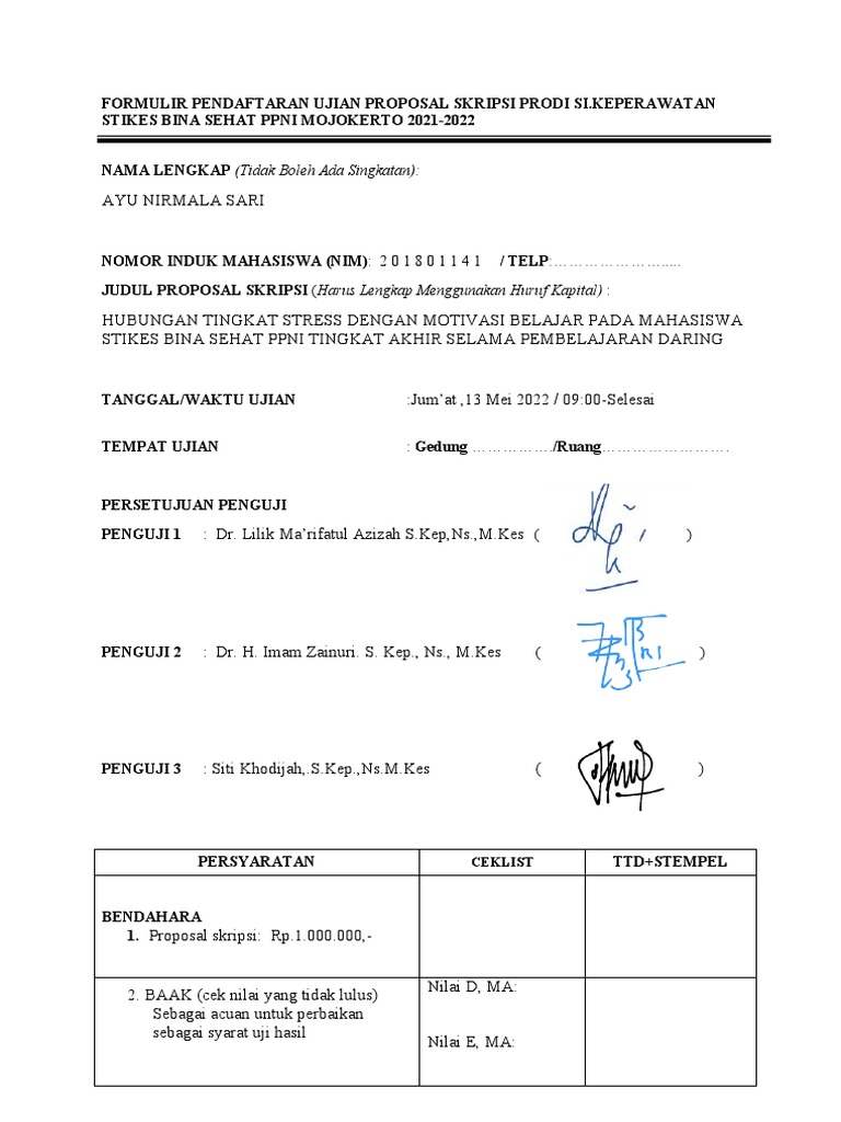 FORMULIR PENDAFTARAN Seminar Proposal | PDF