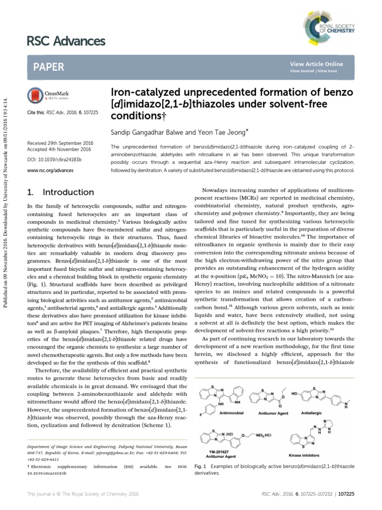 RSC Advances: Paper | PDF | Chemistry | Organic Chemistry