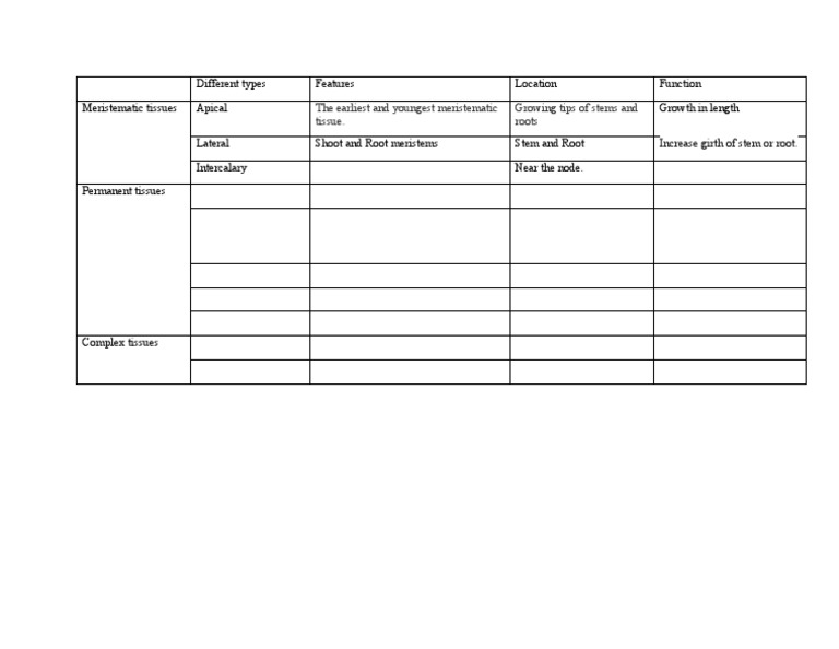 Plant Tissues Tabular Form | PDF