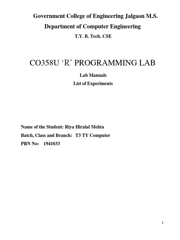 Co358U R' Programming Lab: Government College of Engineering Jalgaon M ...