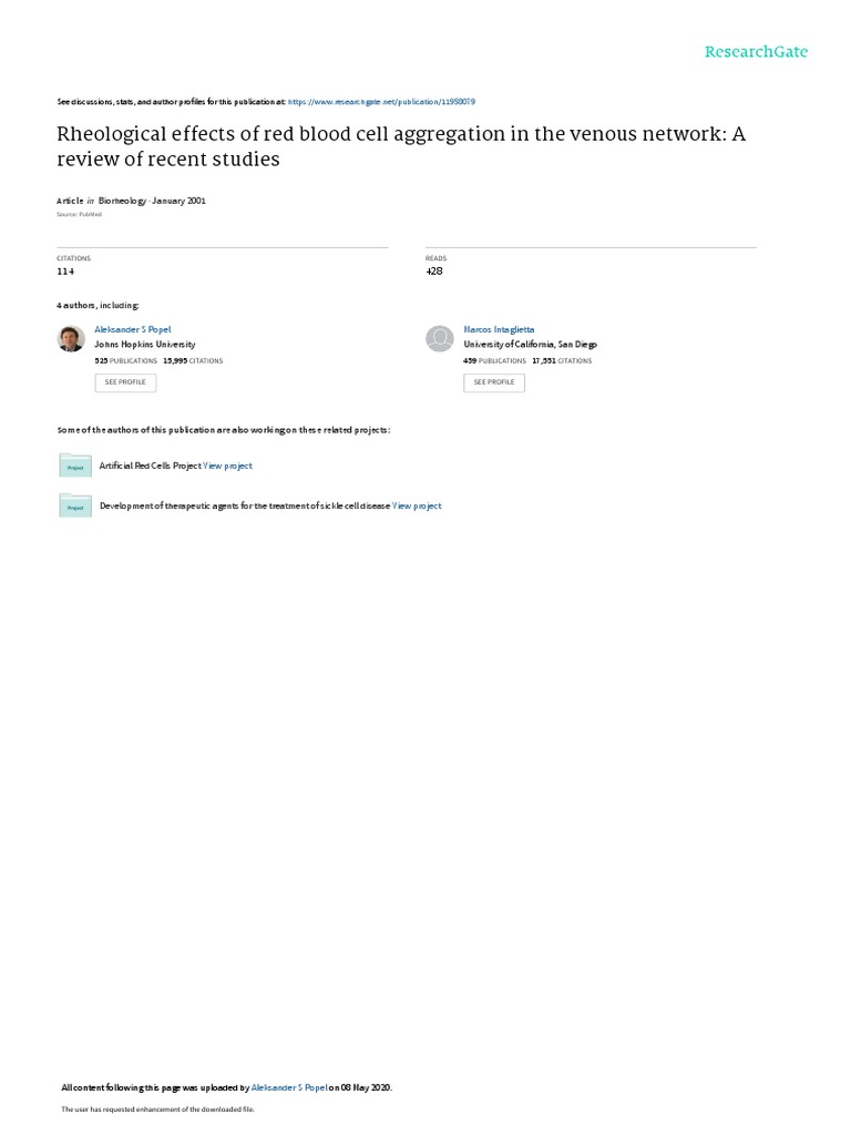 RBC Aggregation Effects in Veins | PDF | Blood Vessel | Hemodynamics