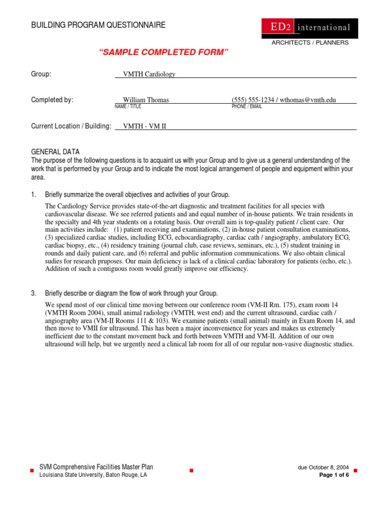 "Sample Completed Form": Building Program Questionnaire | PDF ...