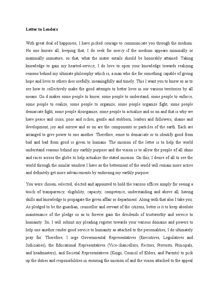 Letter To Leaders | PDF