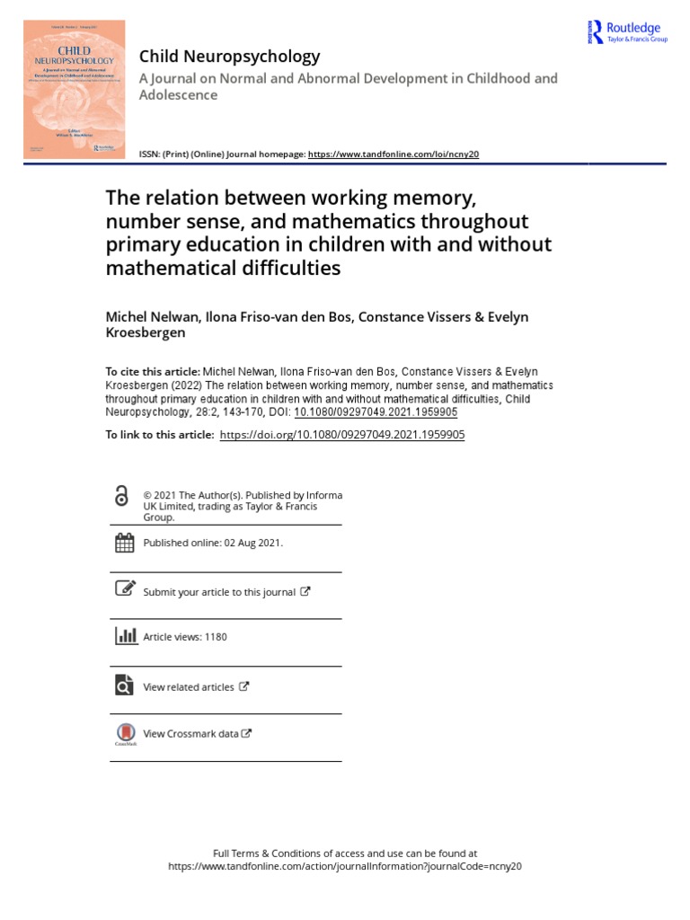 The Relation Between Working Memory Number Sense and Mathematics ...