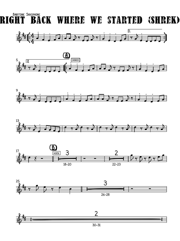 Right Back Where We Started (Shrek) - Baritone Saxophone | PDF