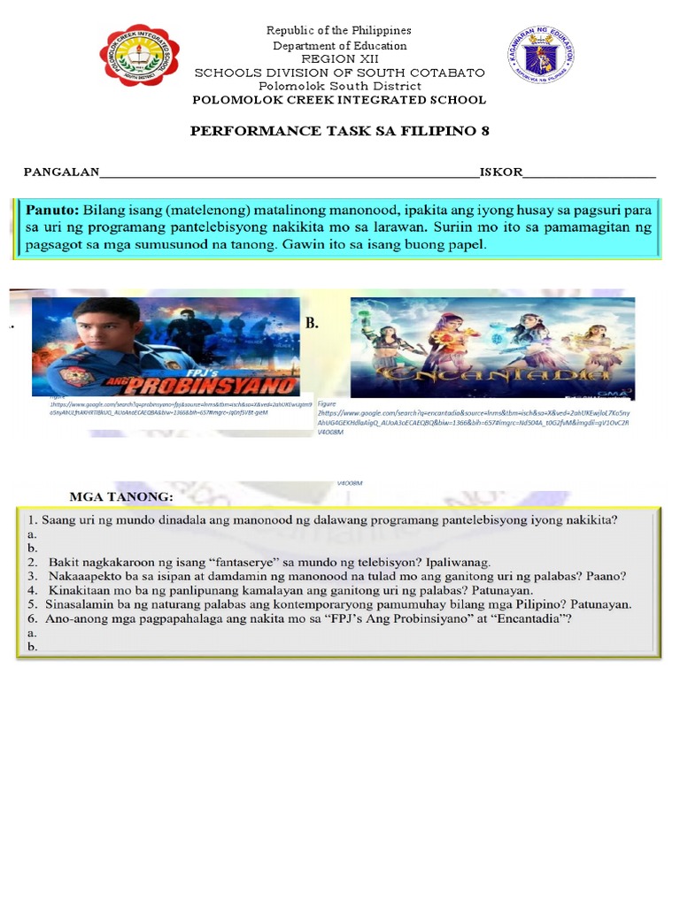 Filipino 8 Performance Task Guide | PDF