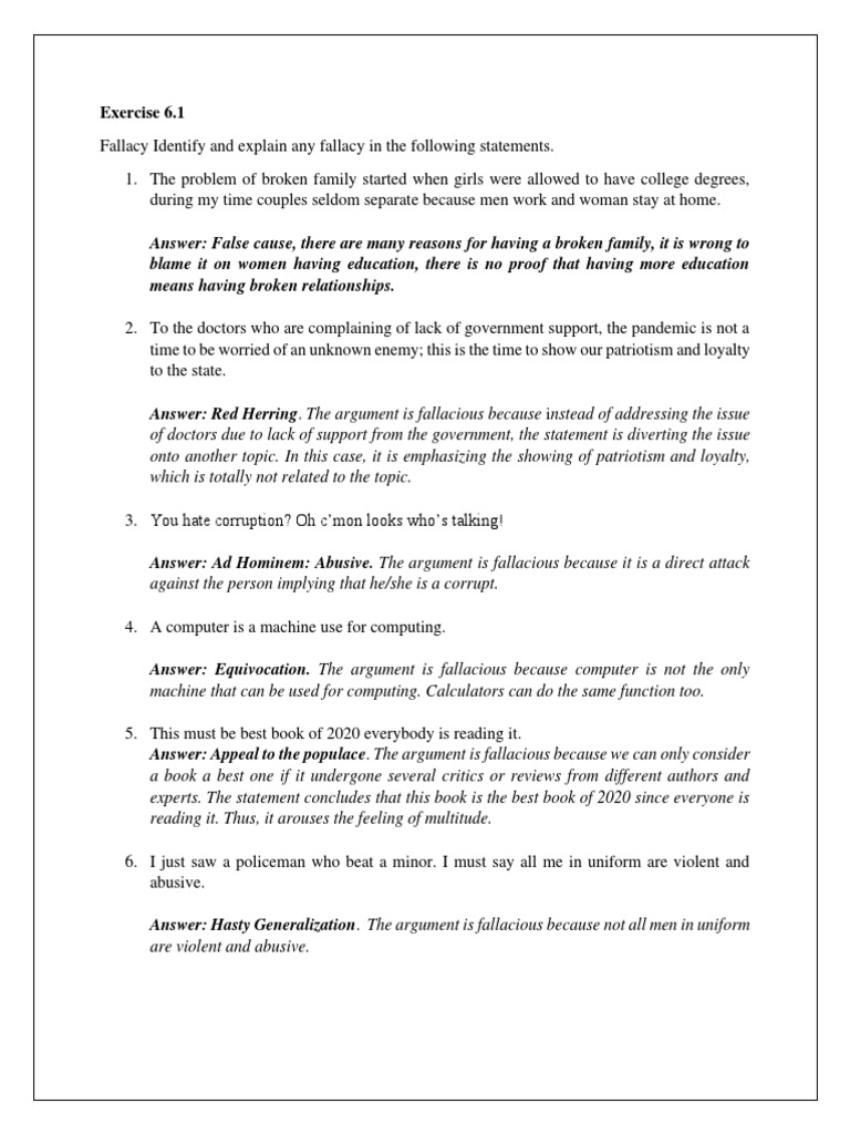 Introduction To Logic - Fallacy (Exercises With Solutions) | PDF | Fallacy | Argument