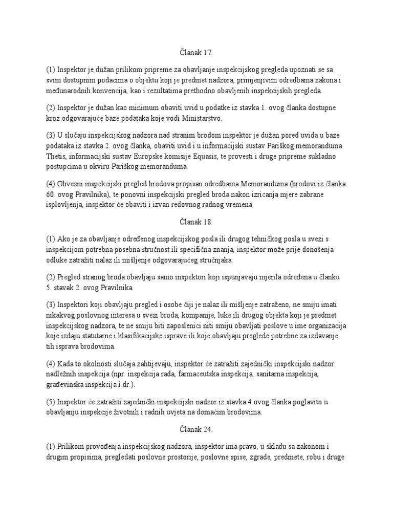 Pravilnik o Obavljanju Inspekcijskog Nadzora Sigurnosti Plovidbe | PDF