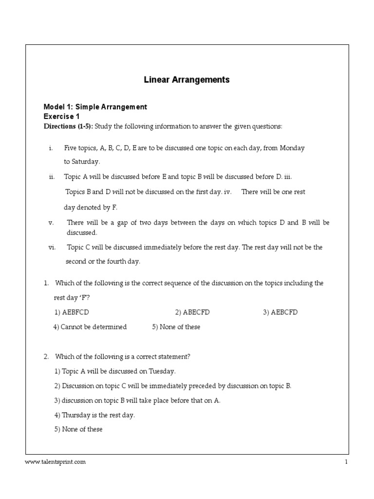 Linear Arrangements: Model 1: Simple Arrangement Exercise 1 | PDF
