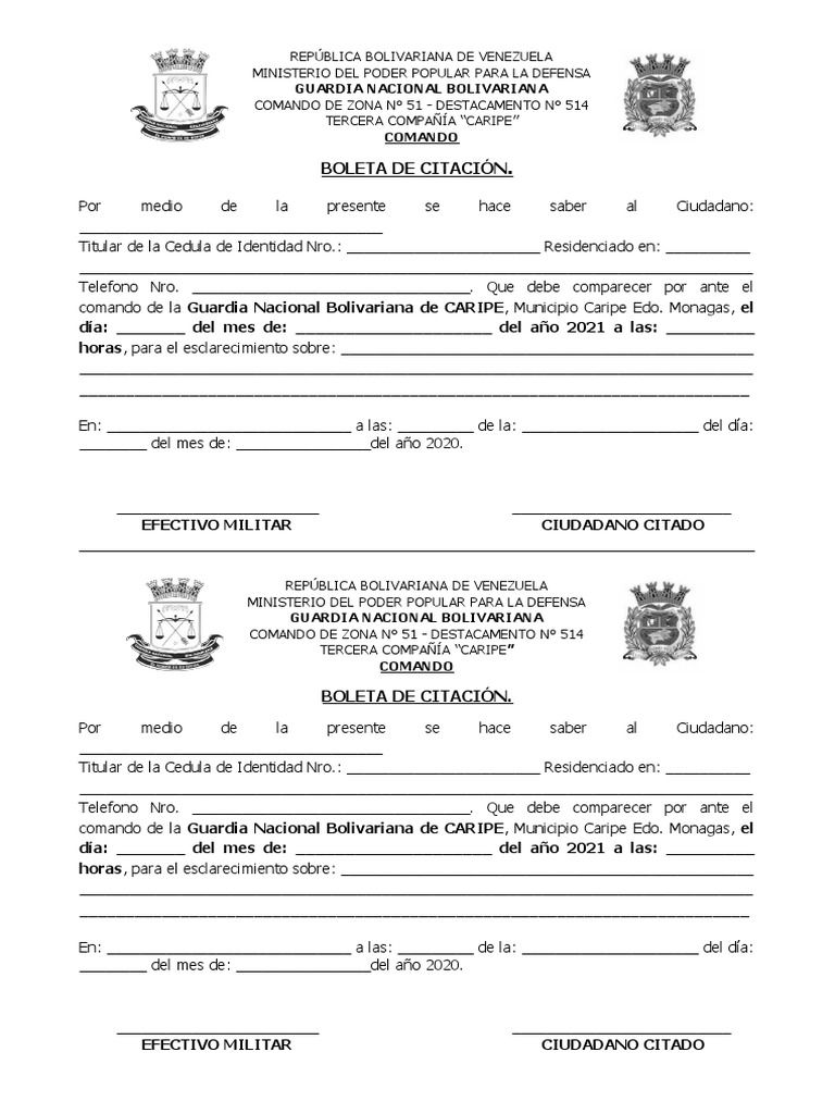 Boleta de Citación del CICPC 2021 | PDF | Venezuela
