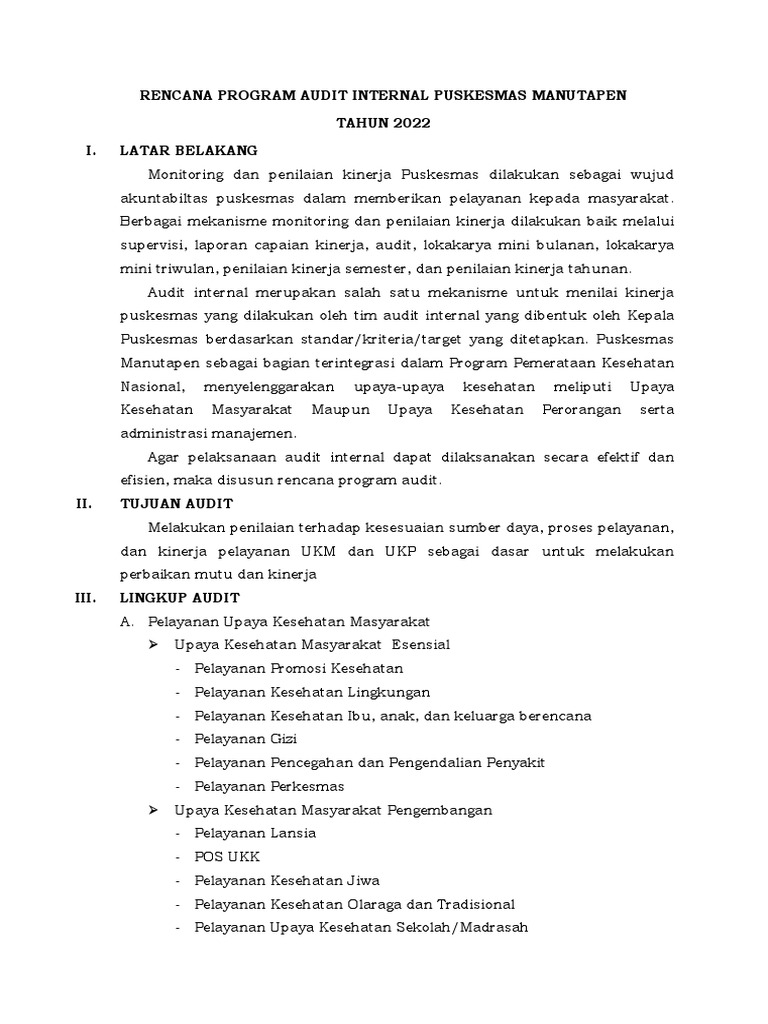 Rencana Audit Internal Puskesmas 2022 | PDF | Pengembangan Diri