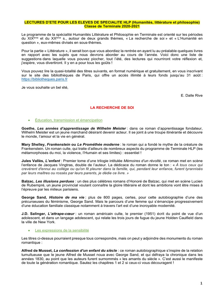 Bibliographie HLP Terminale VERSION DEFINITIVE | PDF | Romans | Frankenstein