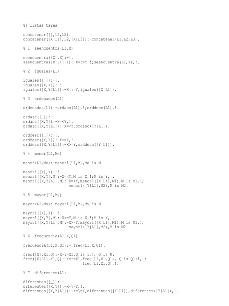 Listas en Prolog (Programacion Logica y Funcional) | PDF