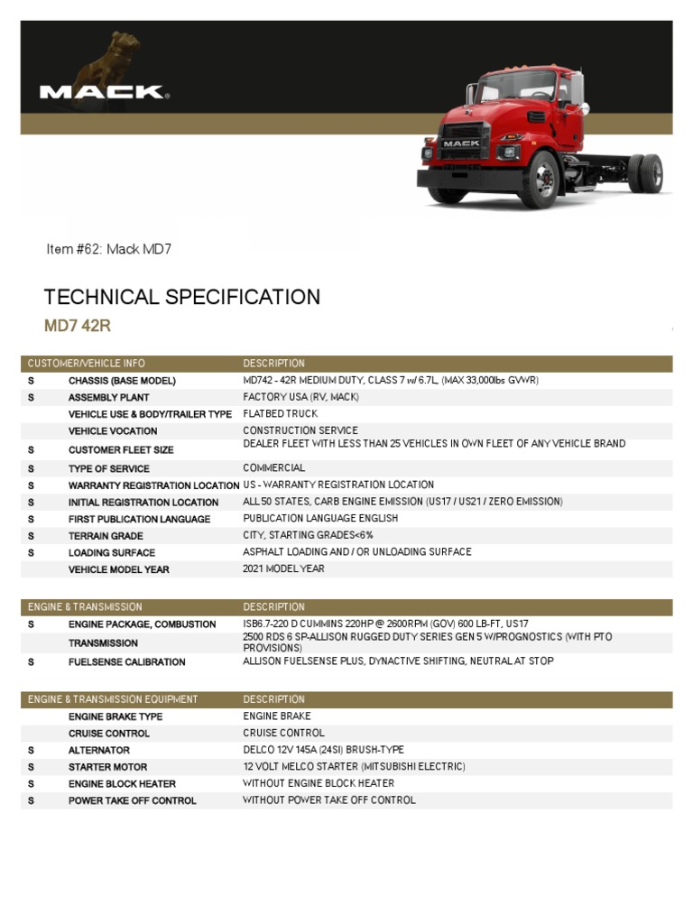 Item #62 Mack MD7 Build Sheet | PDF | Truck | Tire