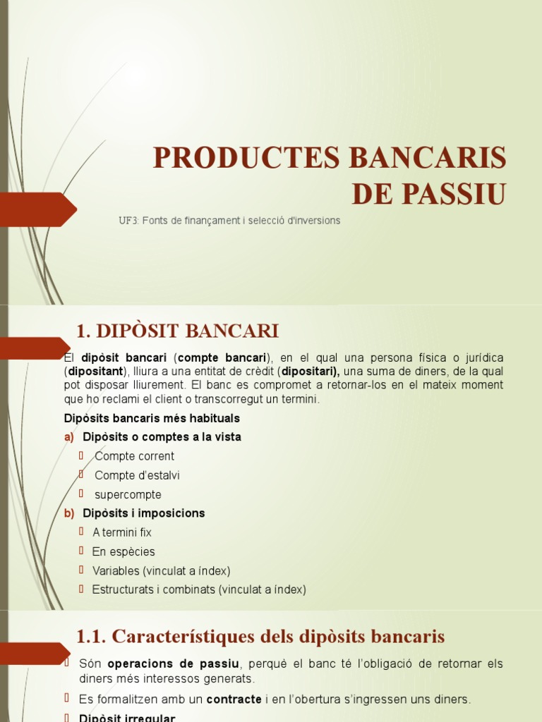Productes Bancaris de Passiu | PDF Productes Bancaris de Passiu | PDF