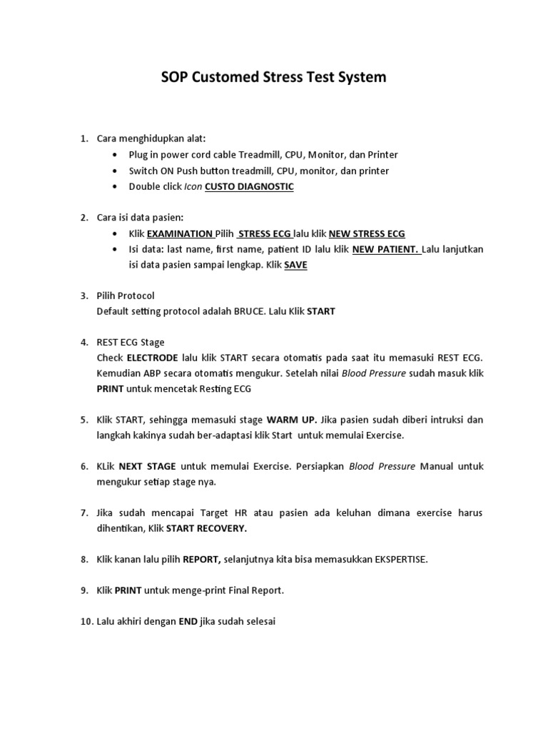 SOP Treadmill Stress System CUSTOMED | PDF