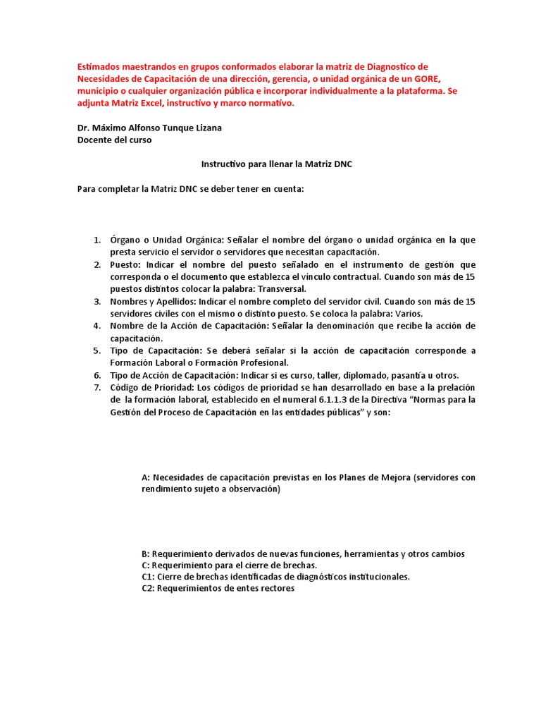 Instructivo para La Matriz DNC | PDF | Desarrollo profesional | Evaluación