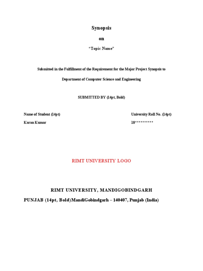 MAJOR PROJECT SYNOPSIS - B.tech 6th - RIMT UNIVERSITY | PDF | Computing ...