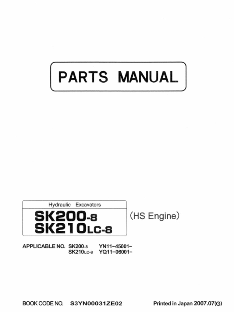 Kobelco SK200-8 Parts Catalog | PDF