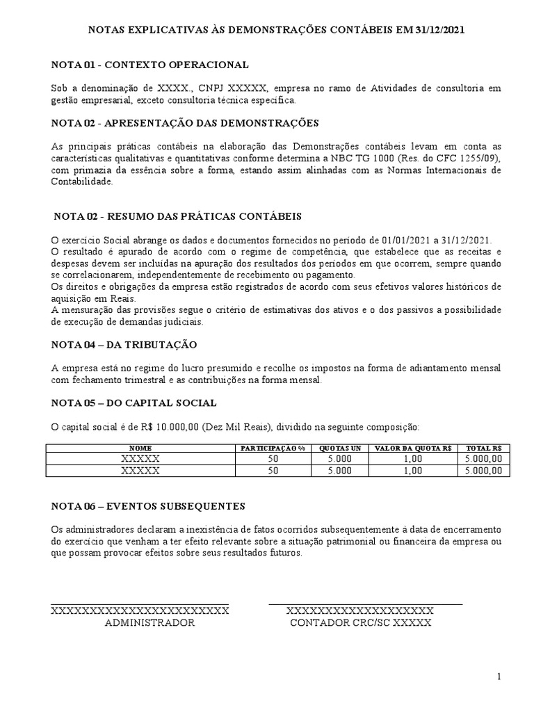 Nota Explicativa MODELO | PDF | Contabilidade | Relatório anual
