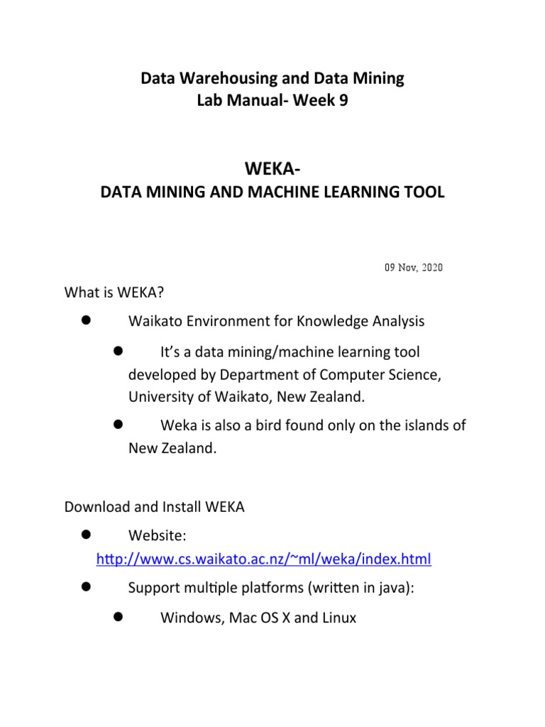 Weka-: Data Warehousing and Data Mining Lab Manual-Week 9 | PDF | Graphical User Interfaces ...