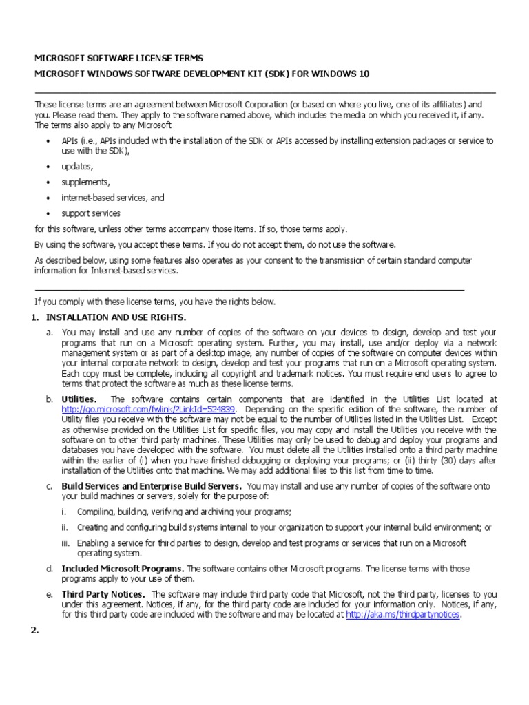 Microsoft Software License Terms Microsoft Windows Software Development ...