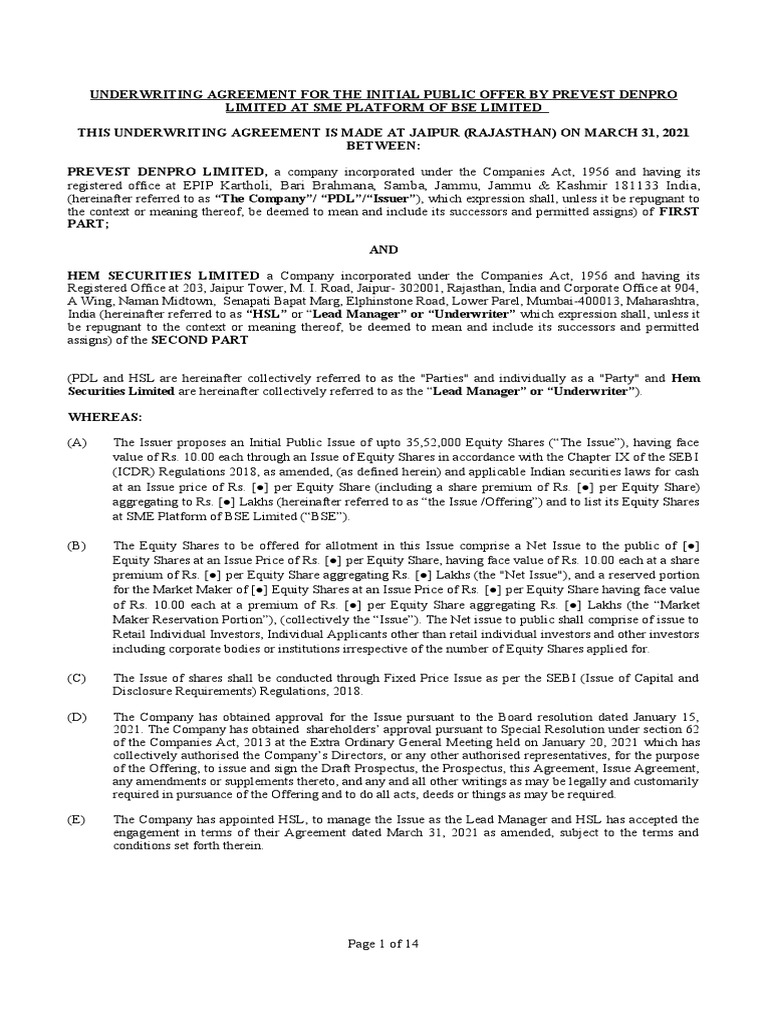 Revised Underwriting Agreement 31.03 | PDF | Indemnity | Legal Liability