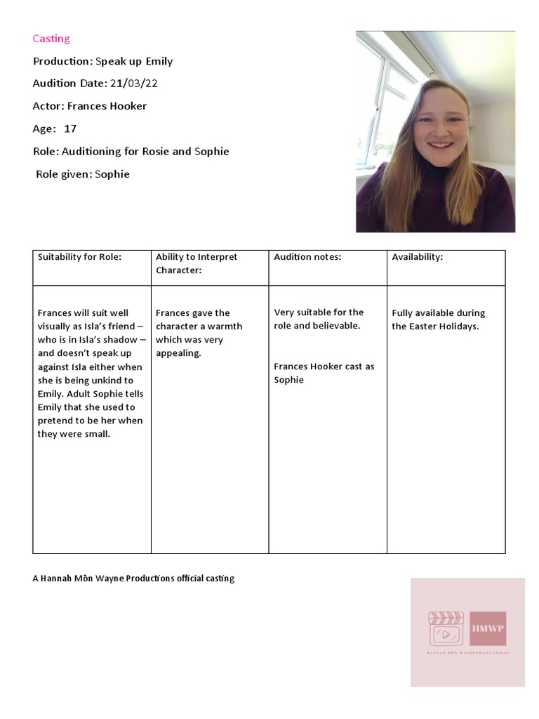 Short Film - Casting For Sophiw | PDF | Art