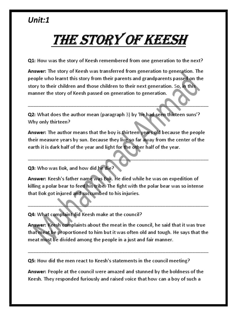 The Story of Keesh: Unit:1 | PDF