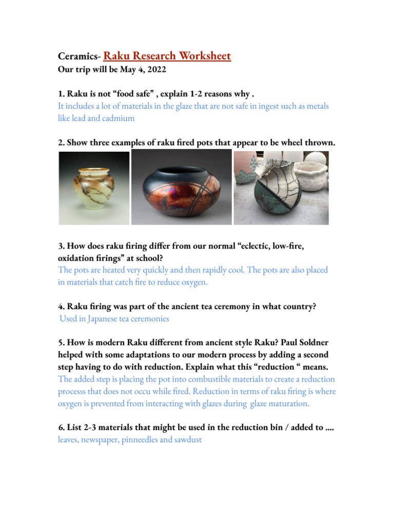 Raku Research Worksheet: Ceramics | PDF