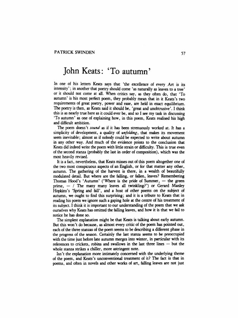 Keats: Autumn': Swinden | PDF | John Keats | Poetry