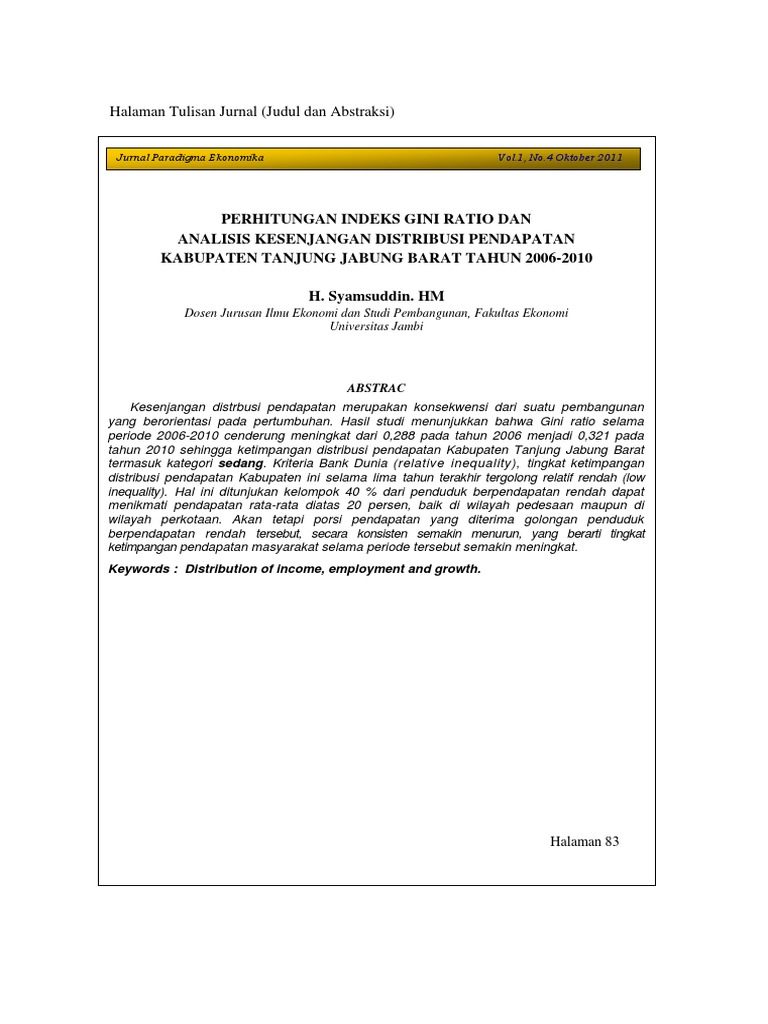 ID Perhitungan Indeks Gini Ratio Dan Analisis Kesenjangan Distribusi ...