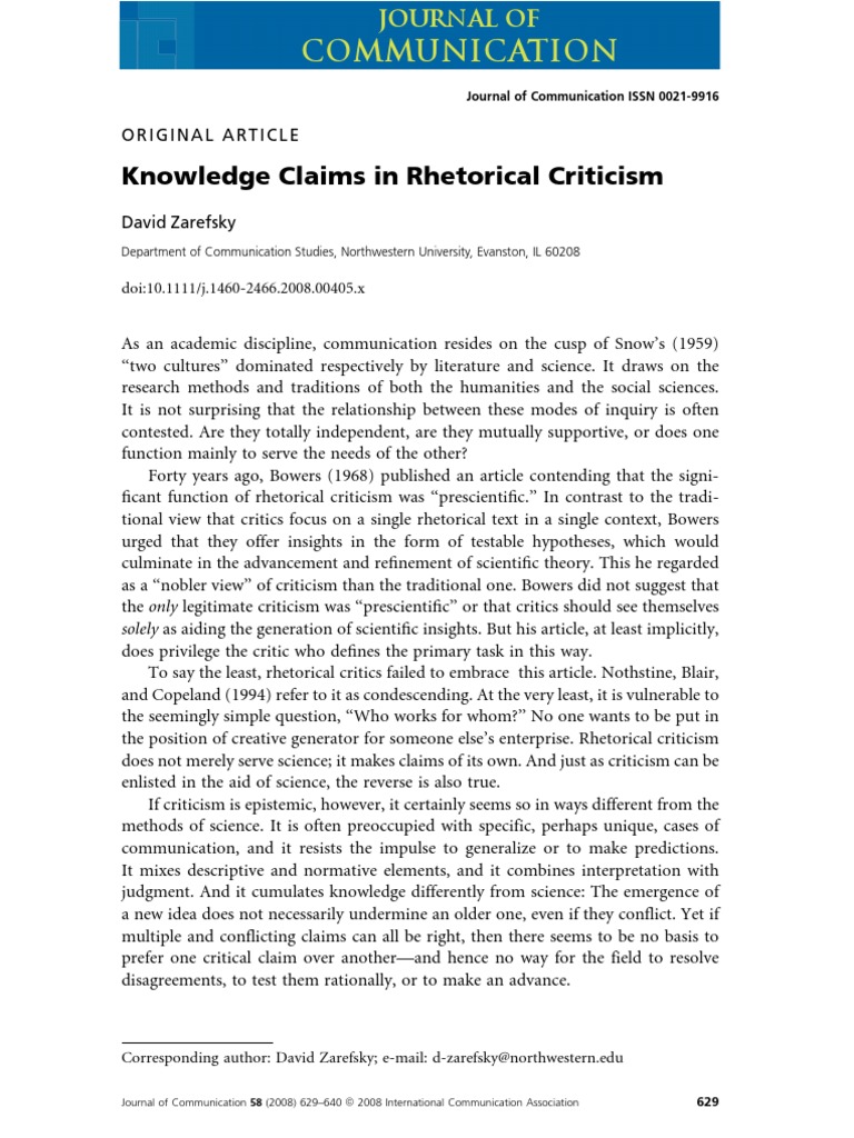 Knowledge Claims in Rhetorical Criticism | PDF | Rhetoric ...