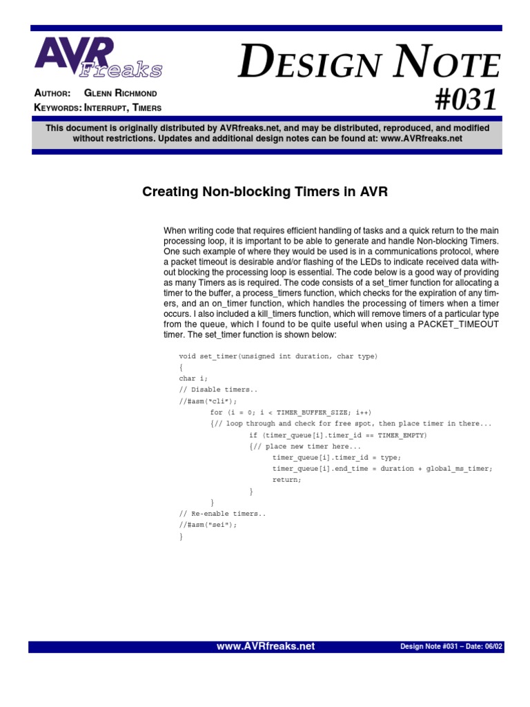 Creating Non-Blocking Timers in AVR | PDF | Computer Engineering ...