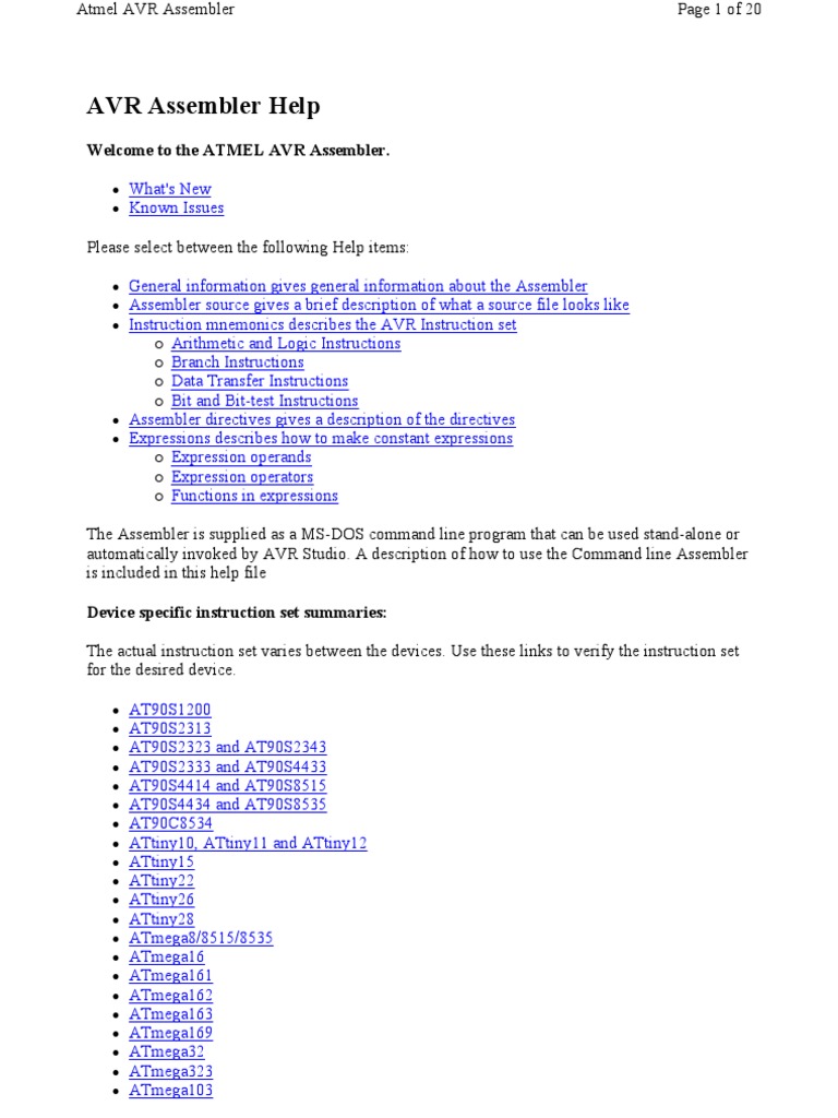 Ebook Atmel Avr Assembler Pdf Assembly Language Instruction Set